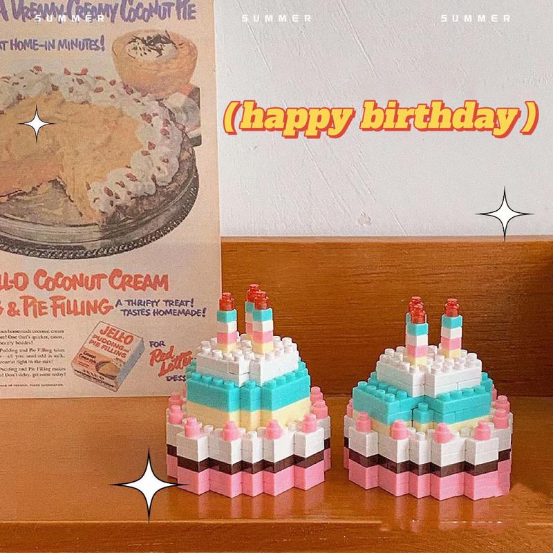 Nano blocks,Birthday Cake Building Blocks,Mini Cake with Candles,Bow ...