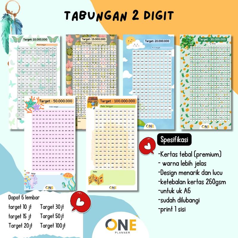 KERTAS TABUNGAN TARGET 2 DIGIT PREMIUM - Shop | Tokopedia