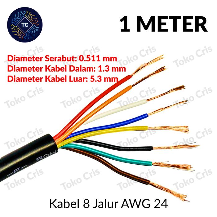 Jual Kabel 8 Jalur AWG 24 + Selongsong / Kabel 8C / Kabel Bulat 8 Warna ...