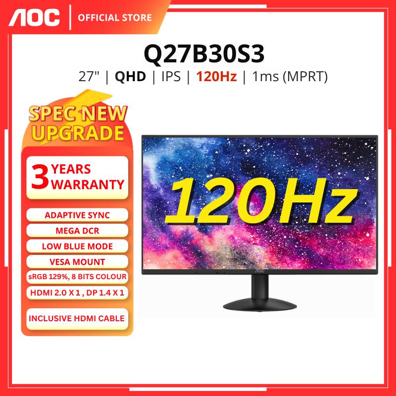 AOC Q27B30S3 27" MONITOR (IPS/QHD/120Hz/1ms/DP/ HDMI) 3 YRS WARRANTY ...