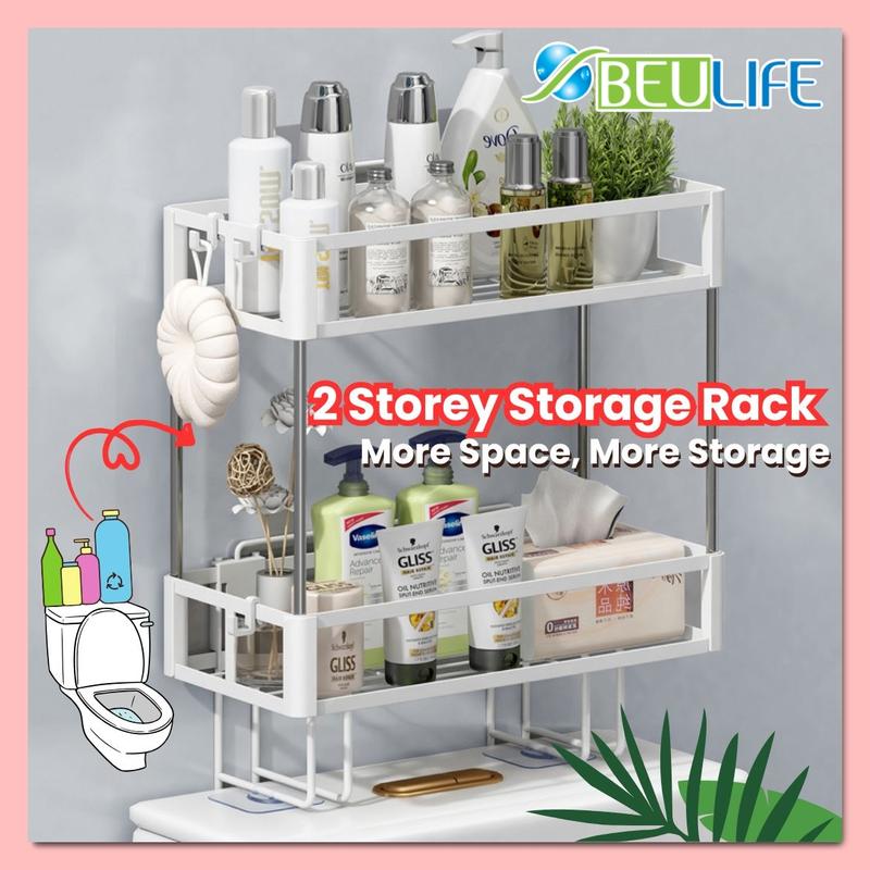BEULIFE 2 Storey Toilet Bathroom Storage Shelf Rack Shampoo Toiletries ...