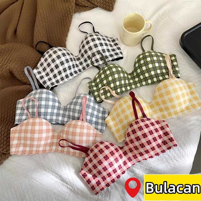 Plaid Printed Seamless Bra Women Adjustment Anti-sagging Pus - TikTok ...