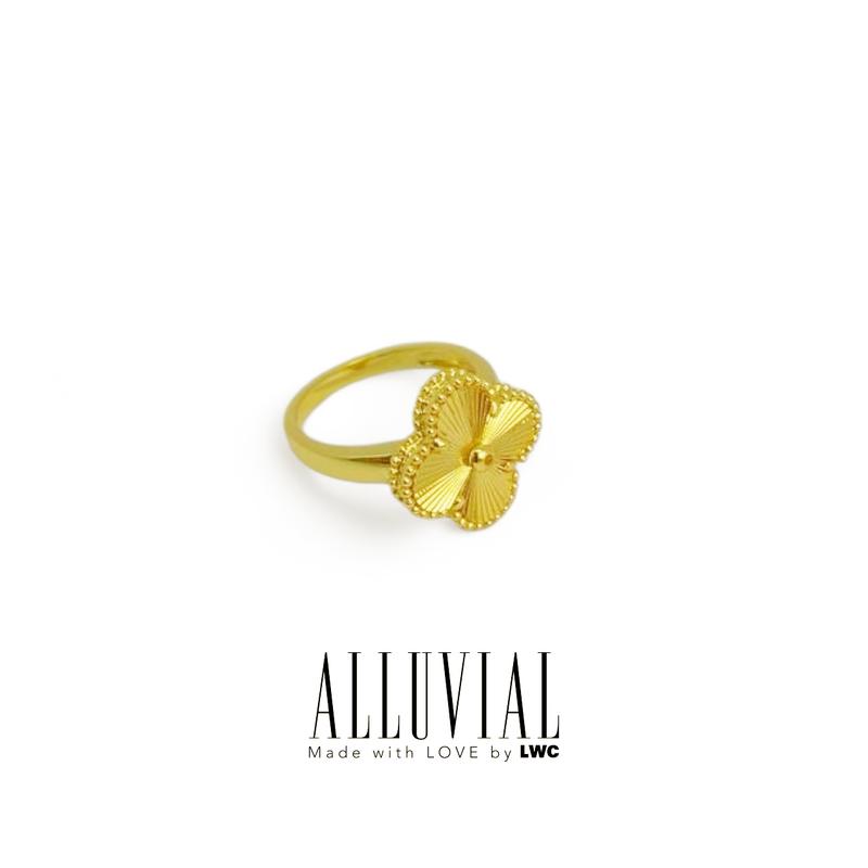 Cincin Daun Clover Emas Aluvial - Reka Bentuk Boleh Laras - Perhiasan ...