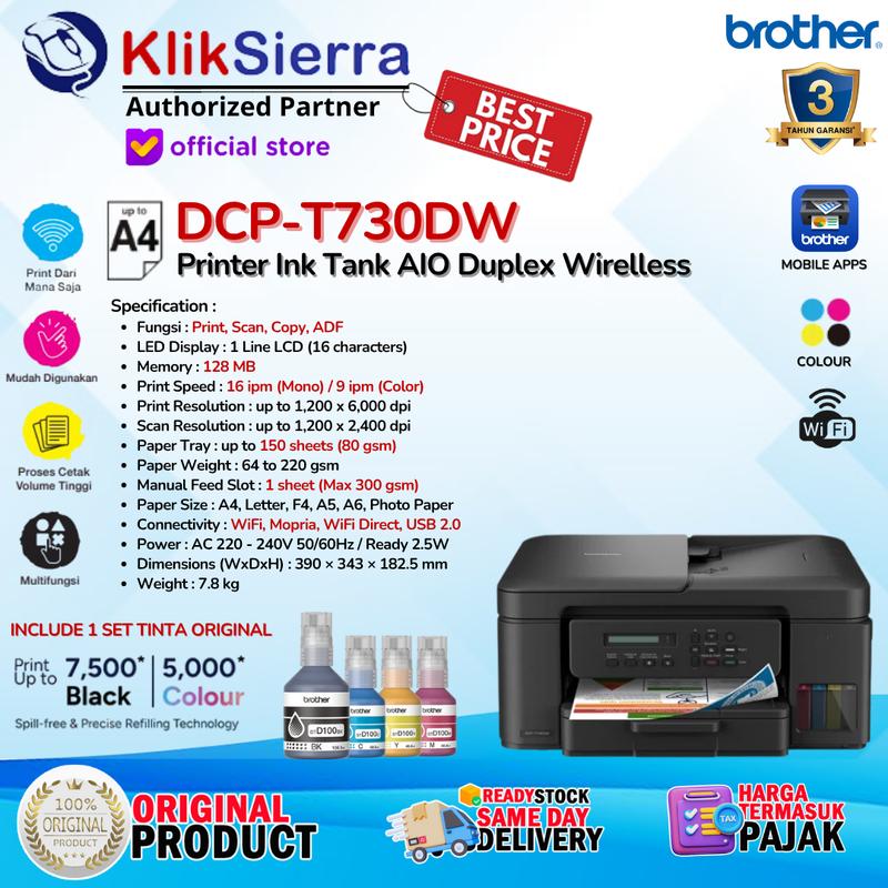 BROTHER DCP-T730DW Printer Ink Tank Wireless All-in-One Multifunction ...