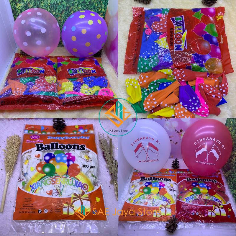 (100 PCS) BALON KARET LATEX POLKADOT DAN MERAH PUTIH MOTIF BENDERA ...