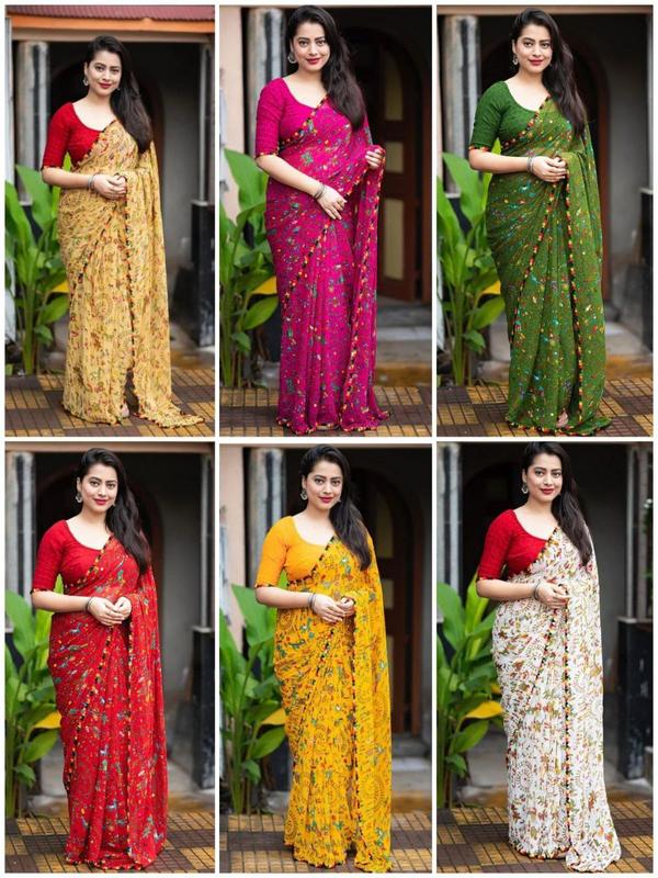 JA015 Sari Kain Georgette (Warli Print Georgette Saree with Lace ...