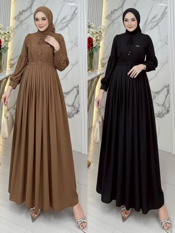 Gamis dengan bahan ceruty babydoll model simpel elegan kekinian 2026 ...