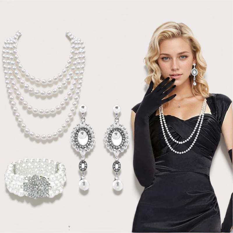 5 Pieces 1920s Pearl Jewelry Set Includes Vintage Flapper Earrings ...