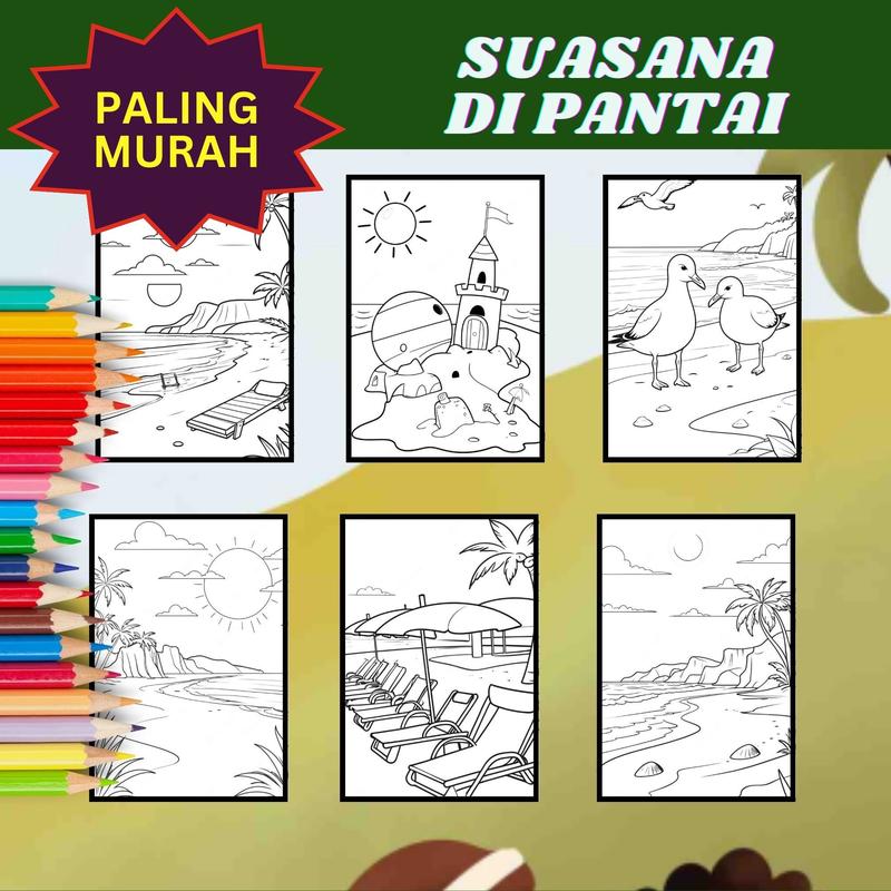 Kertas Mewarnai / DI PANTAI / Buku Gambar Mewarnai Ukuran A5 - Shop ...