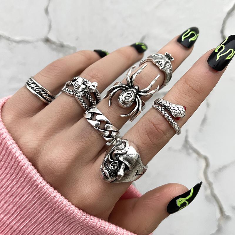 7Pcs/set Punk Snake Rings For Women Gothic Spider Men Fashio - TikTok ...