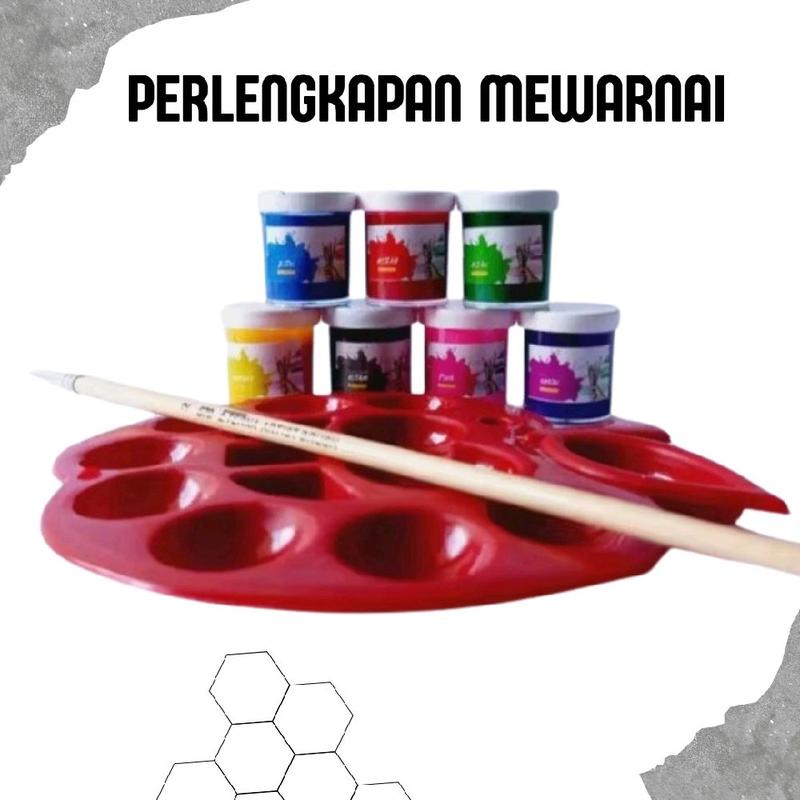 perlengkapan mewarnai (palet/cat 20 ml 7 warna/kuas) - Shop | Tokopedia