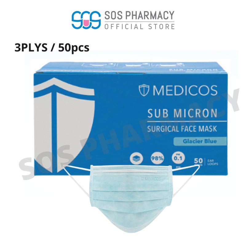 Medicos 3ply Sub Micron Surgical Face Mask - Glacier Blue Masker ...