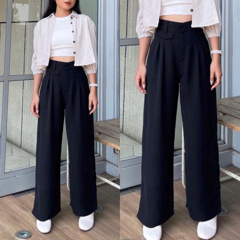 ORO PANTS Highwaist Loose Pants Trousers Wanita Celana Anti Kusut ...