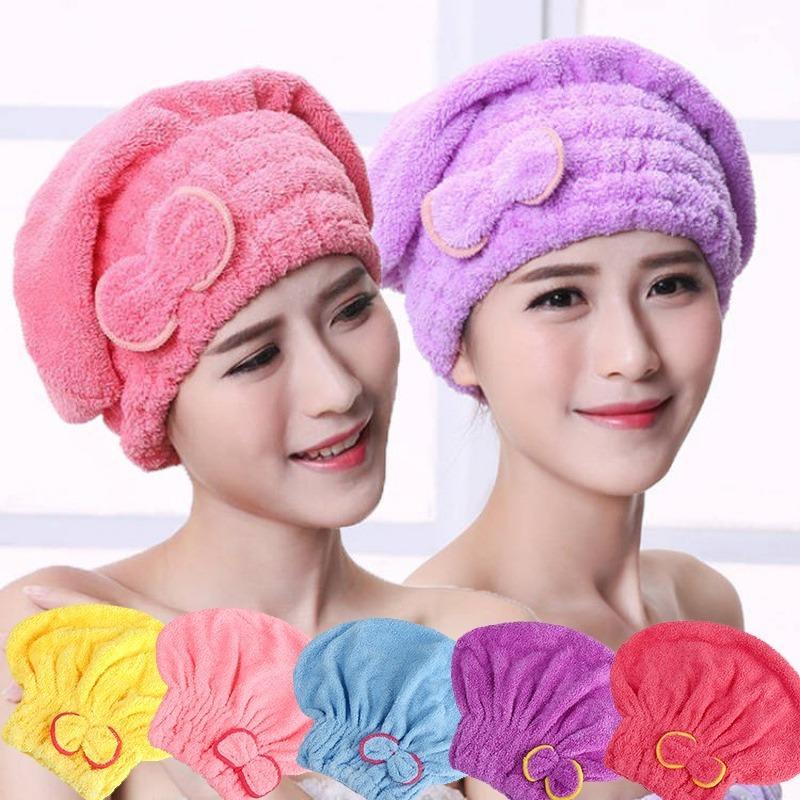 Topi pengering rambut microfiber untuk wanita, topi cepat kering ...