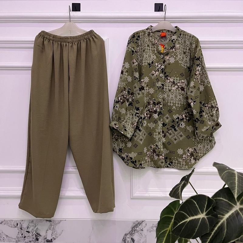 Setcel Lizam Kekinian Viral Motif Etnic Bahan Crinkle Airflow - Shop ...