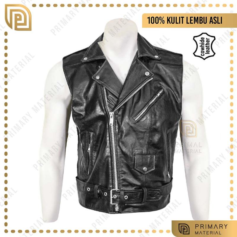 Men's Genuine Leather Vest Rock n Roll Black sleeveless jacket - TikTok ...