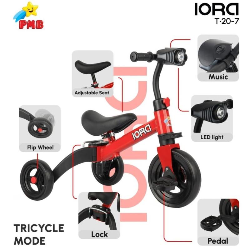 Sepeda Anak Roda 3 Ticycle PMB IORA Balance Bike Push Bike Sepeda ...