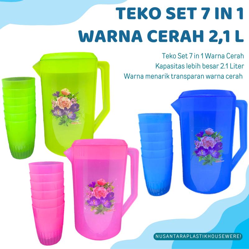Teko Set 7 in 1 Warna Cerah Kapasitas lebih besar 2.1 Liter Warna ...