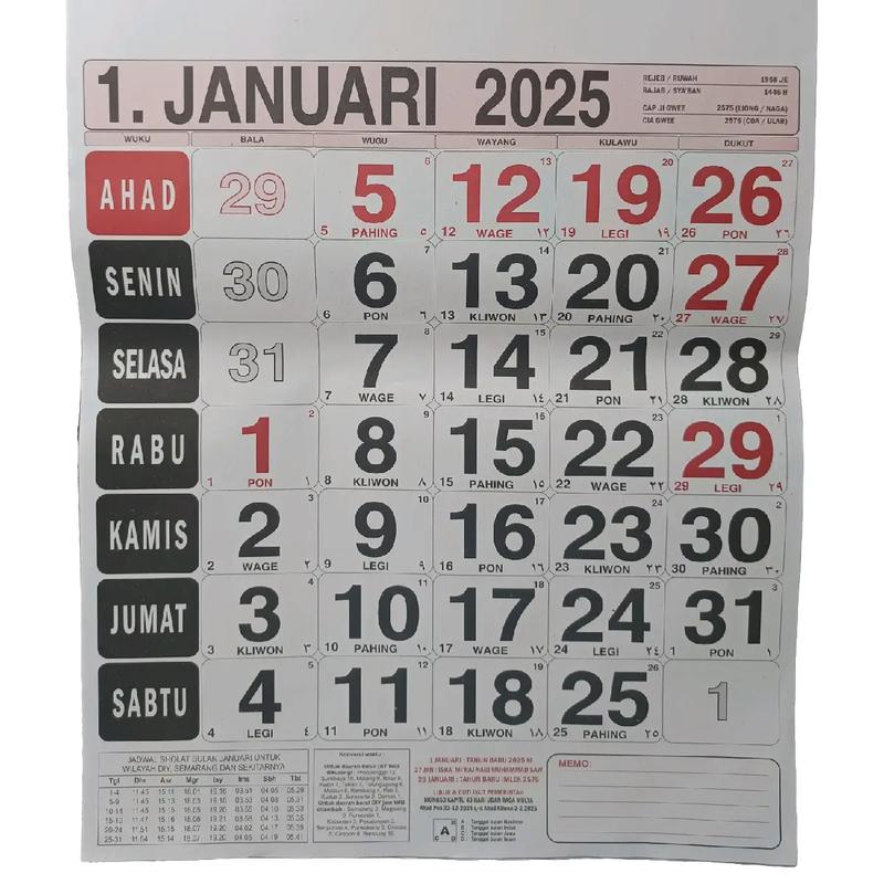 Kalender Lengkap 2025 Kalender Almanak 2025 Kalender Dinding - Shop ...
