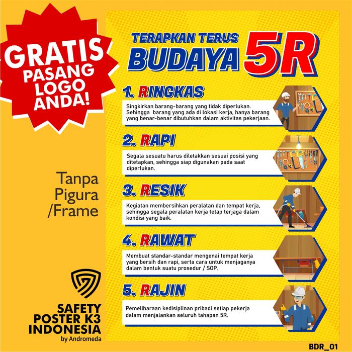 Jual Safety poster K3 : Terapkan Terus Budaya 5R Warehouse Workshop ...