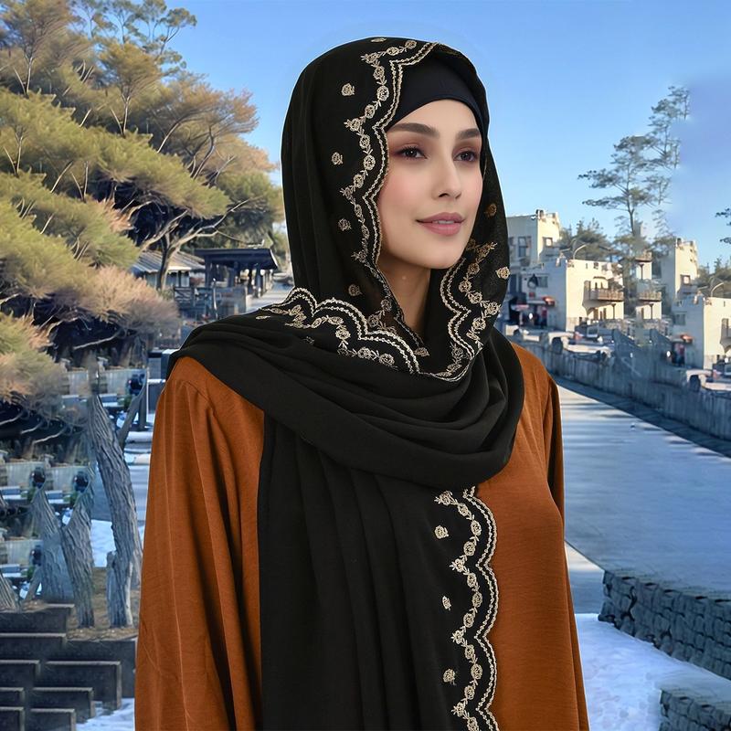 New Embroidery Chiffon Hijab Malaysia Women Shawls Muslim Hijabs ...