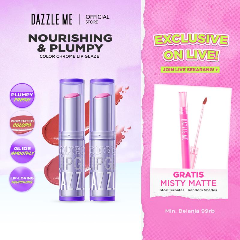 DAZZLE ME Color Chrome Lipglaze Glossy Lipstick Balm untuk memberikan ...