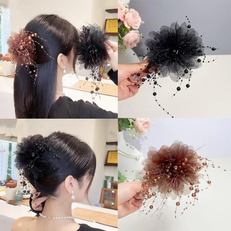 Peony feather tassel hairpin back of the head grab clip three ...