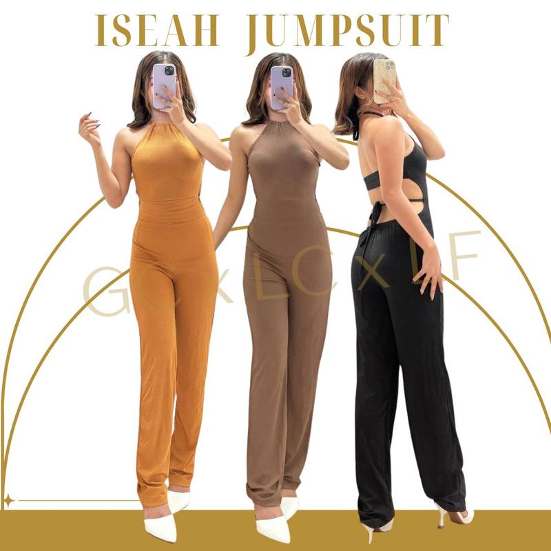 GC ISEAH Knitted Halter Top Sexy Belly String Bodycon Jumpsuit - TikTok Shop Philippines