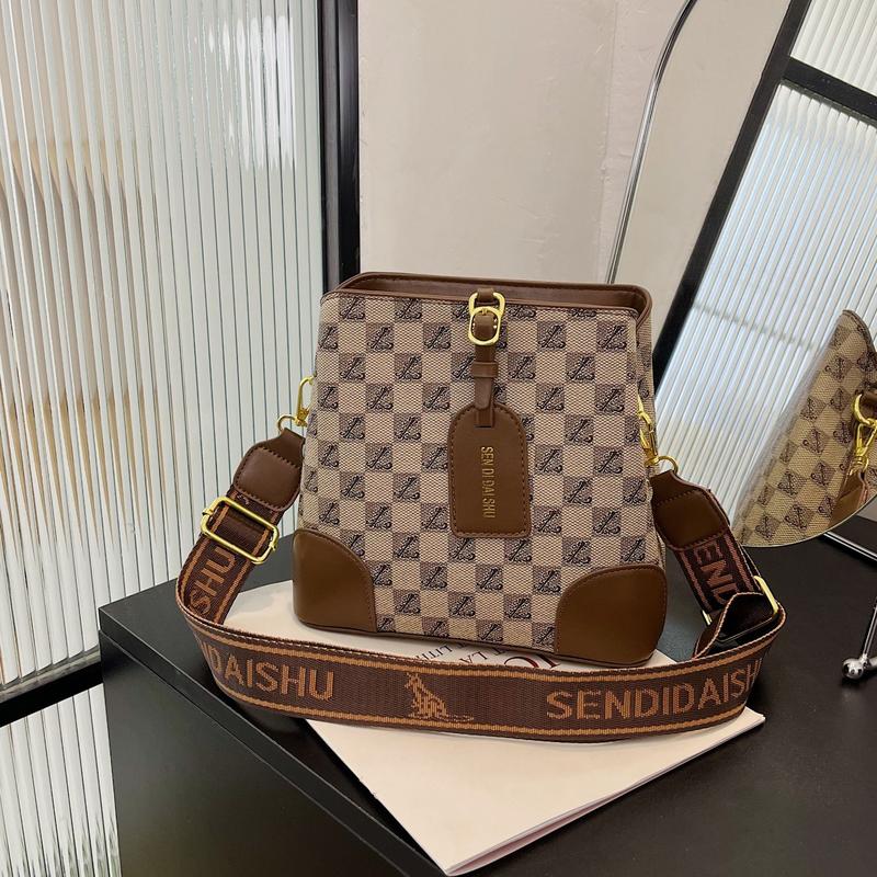 High-End Elegant Ladies Vintage Printed Checked PU Leather Sling ...