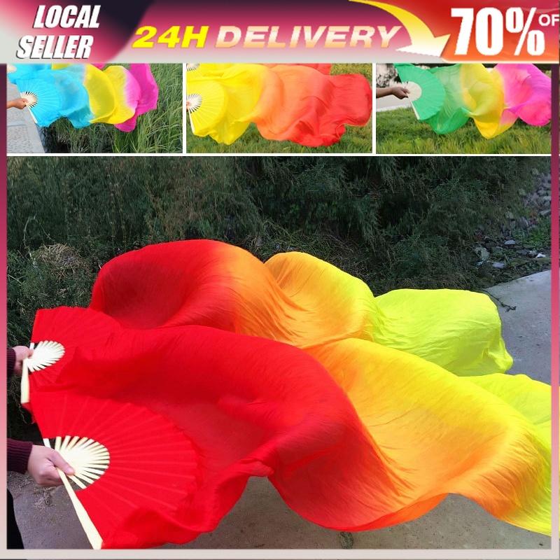 Chinese Real Silk Belly Dance Fan Veil Bamboo Fan Long Fans Veils ...