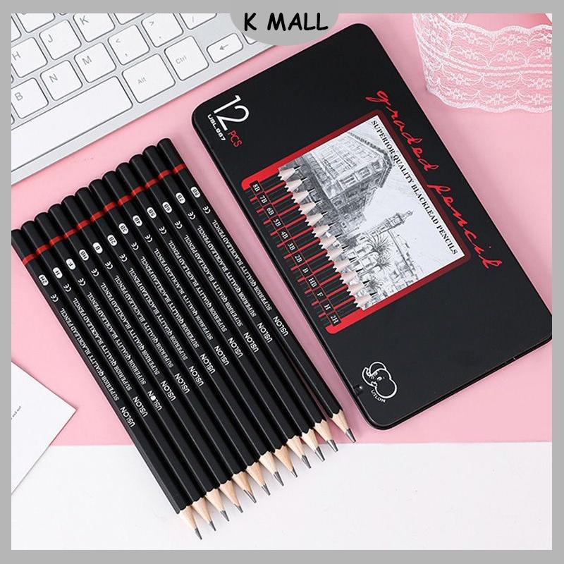 12 pcs Pensil gambar sketsa set lengkap 2H H F B HB 2B 3B 4B - Shop ...