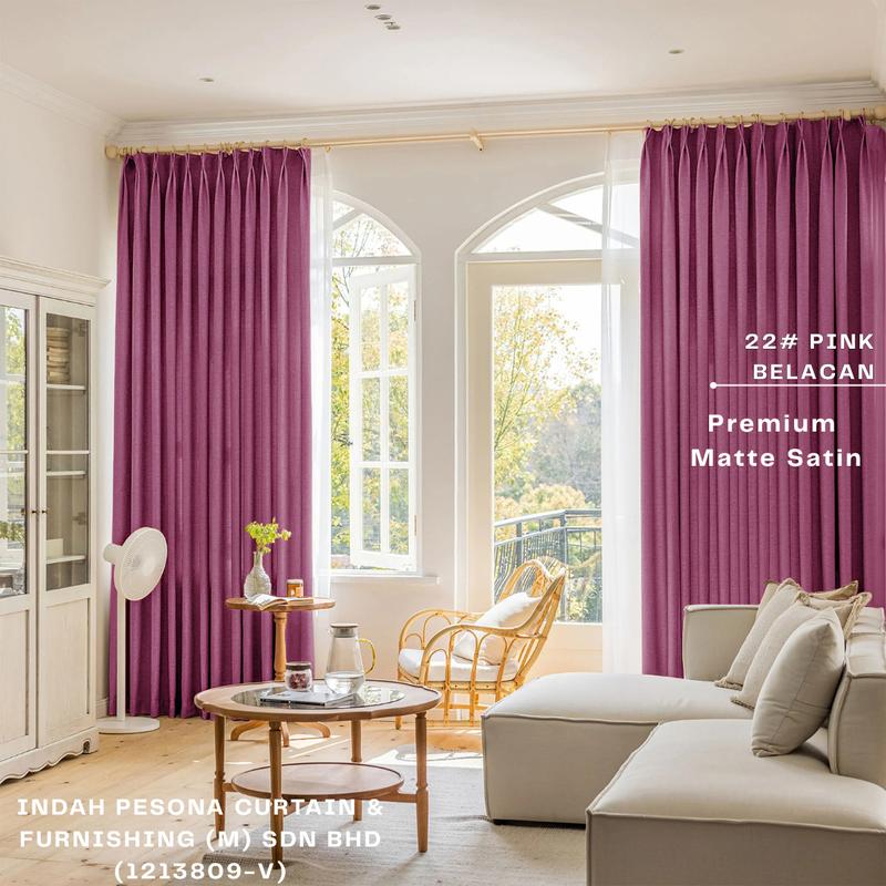 Premium Matte Satin - Pink Belacan Ready Made Curtain Semi-Blackout ...
