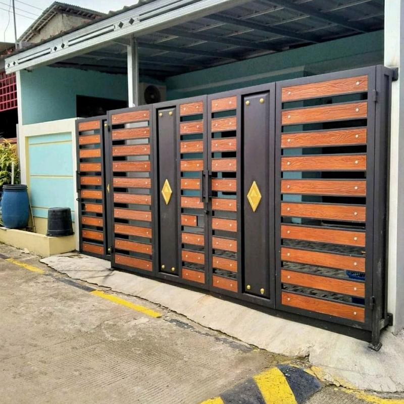 pintu pagar dorong motif kayu - Shop | Tokopedia