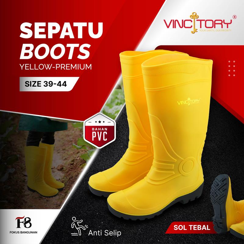 Sepatu Boots Tinggi Anti Air PVC Warna Hitam & Kuning Multifungsi ...