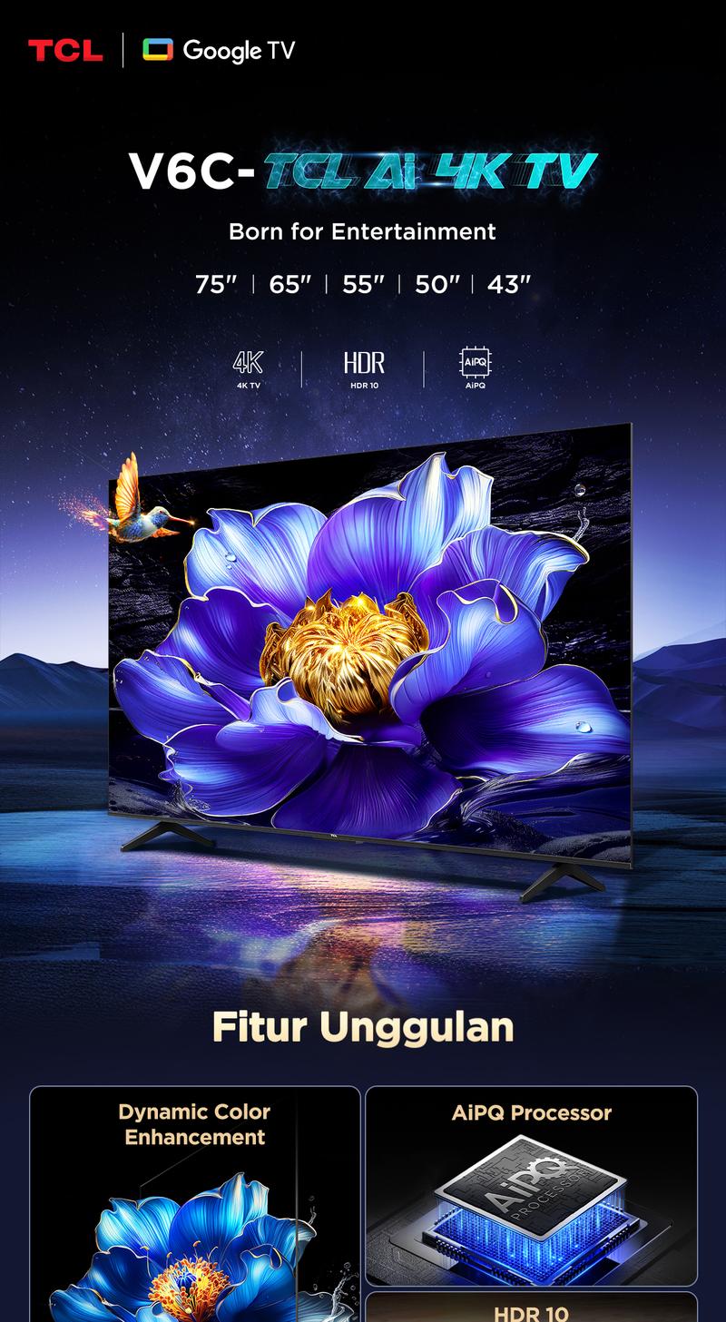 TCL AI 4K Google TV 43 inch V6C - MEMC - HDR 10 - HVA Panel - Dolby ...