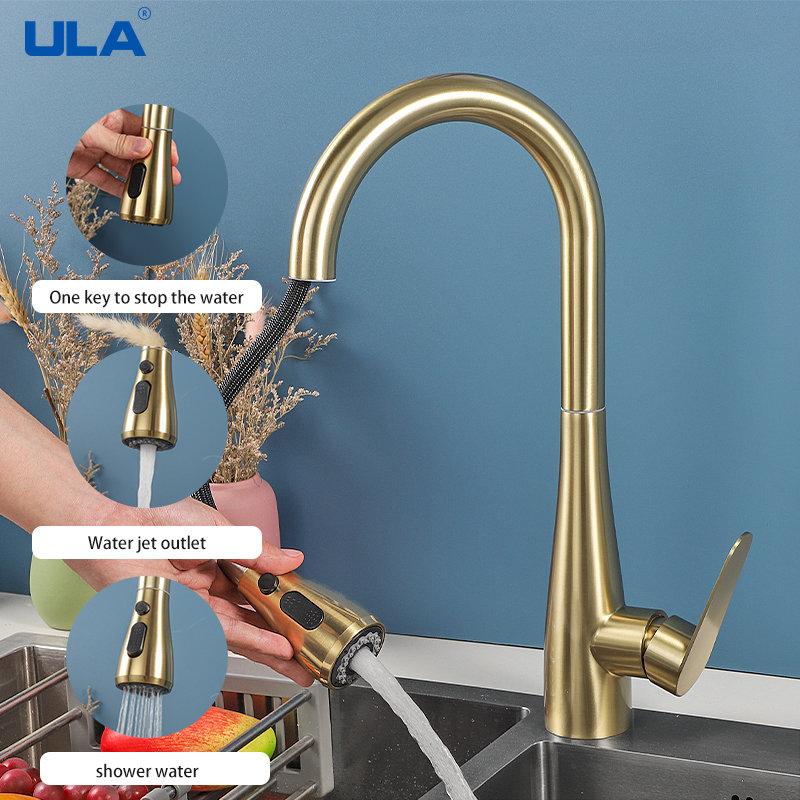 ULA Stainless Steel Kitchen Faucet Hot Cold Water Mixer Tap Pull Out ...