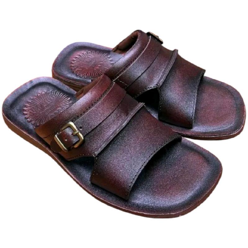 Sendal Pria REAN GESPER Asli Kulit 100% Karet Anti Slip Coklat - Shop ...