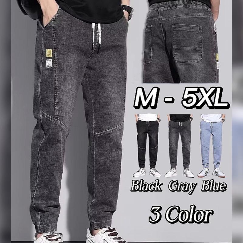 【M-5XL】 Jeans Lelaki Hip Hop Leg Wide Ankle Long Pants Men Plus ...
