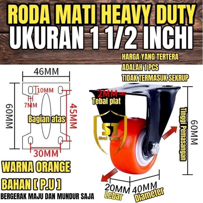 Promo RODA TROLI 2" INCH HEAVY DUTY ORANGE PU PVC + BEARING - RODA ...