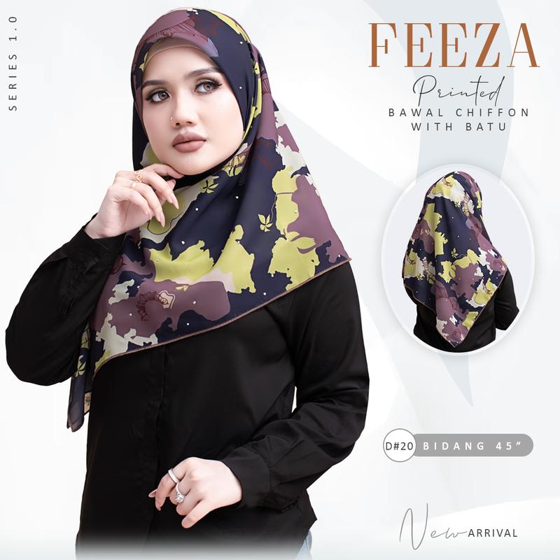 FEEZA Printed Bawal Chiffon With Batu Bidang 45" By Women Hijab ...