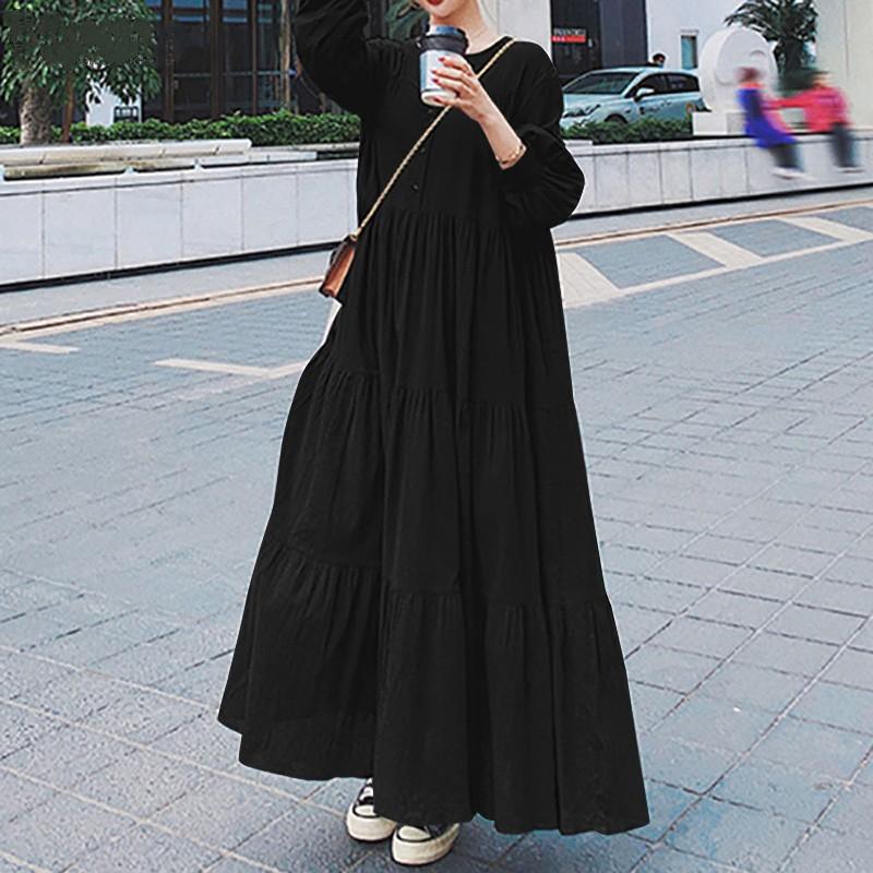 Gaun Labuh Besar Panjang, Untuk Wanita, Gaya Musim Luruh, Lengan ...