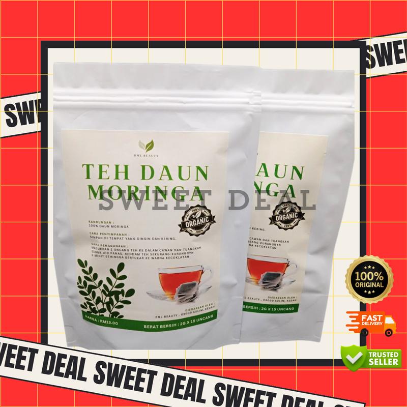 TEH DAUN MORINGA ORIGINAL HQ BY RML 15 SACHETS X 2G UTK 15 HARI ...