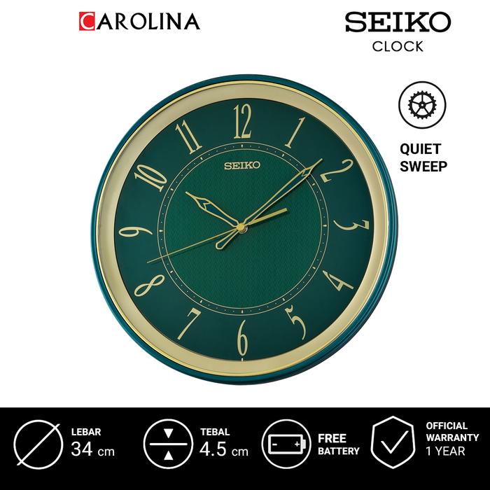 Promo Jam Dinding SEIKO Analog QXA834M Gold Color Green Dial Wall Clock ...