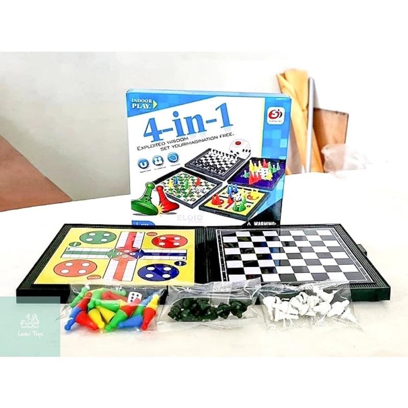 Mainan Board Game Ular Tangga Magnet Magnetic 4 in 1 Catur Ludo Halma ...