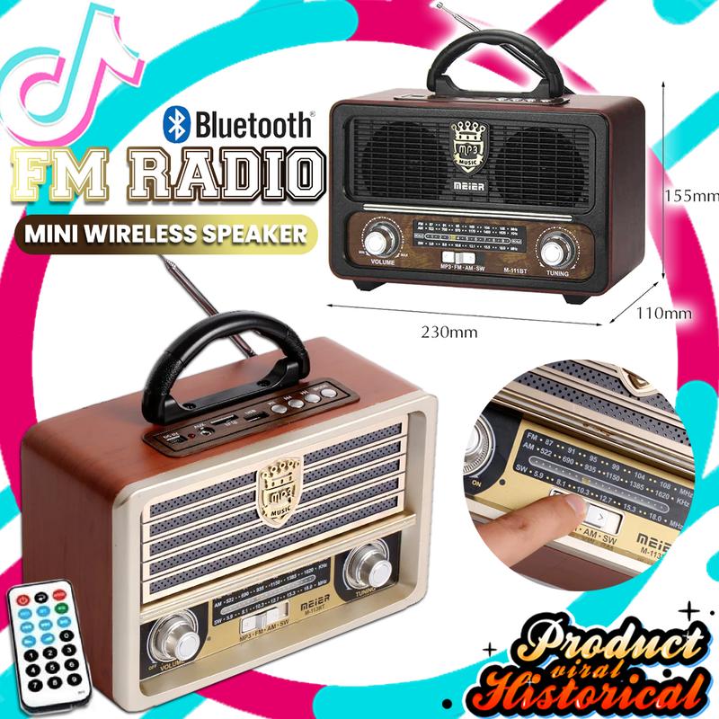 Portable Retro Bluetooth Speaker Wireless FM Radio BT5.0 Hifi Speaker ...