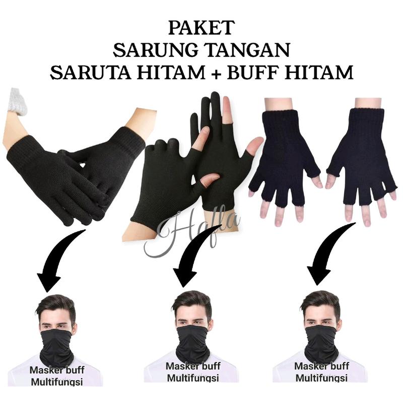 Paket Sarung Tangan Motor Polos Dan Buff Baff Multifungsi Bahan Katun ...
