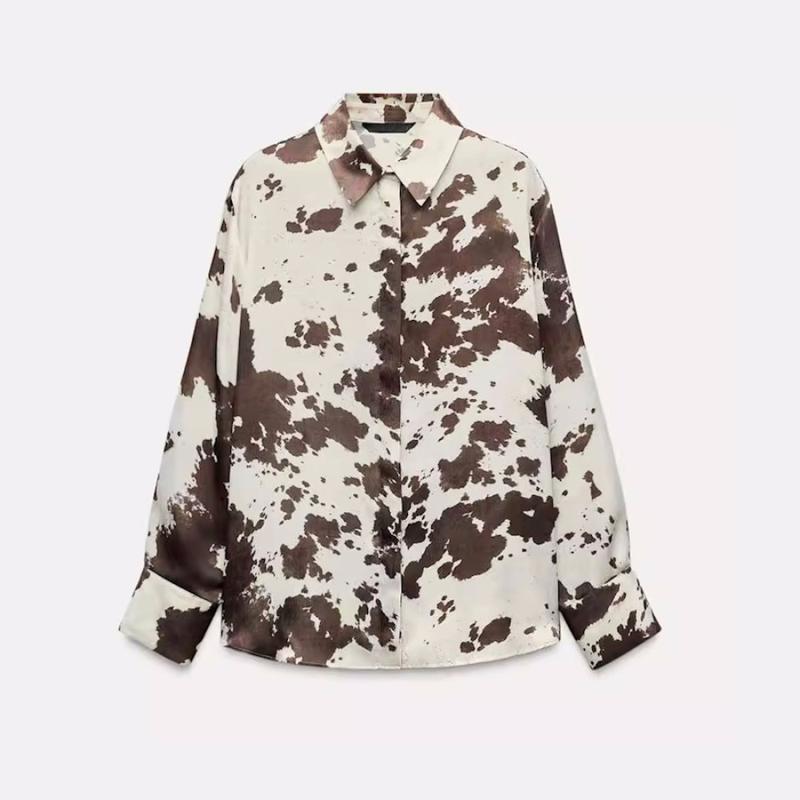 Amelia Holstein Dual-Colour White Brown Satin Long Sleeve Blouse ...