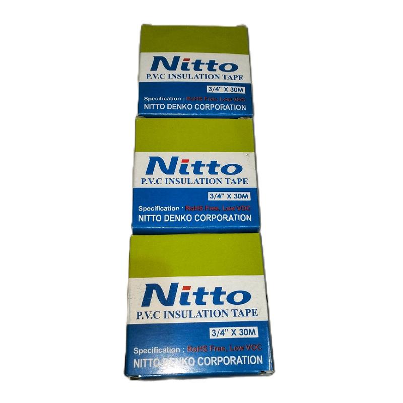 3 pcs isolasi listrik nitto 3/4 in 30 m / solatip kabel tape hitam ...