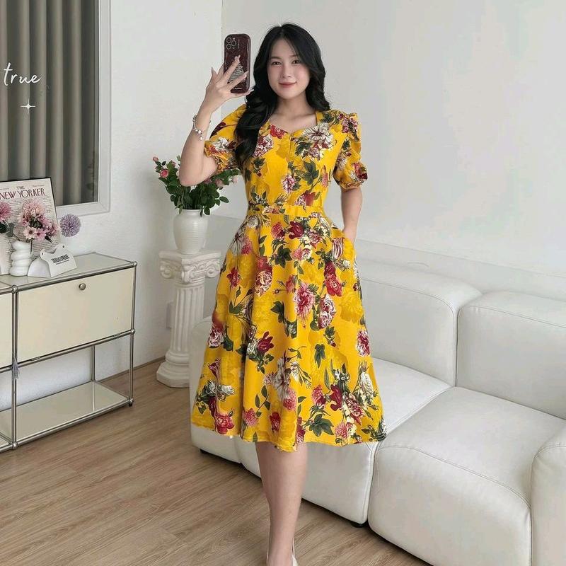 Ready Stock New Design Midi Dress Kain Mango Casual Dress Floral ...
