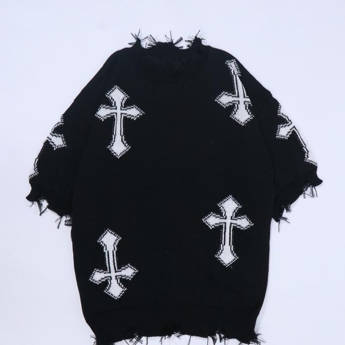 Promo Kaos Rajut Oversize Cross Patch | Bahan Polyester Premium ...